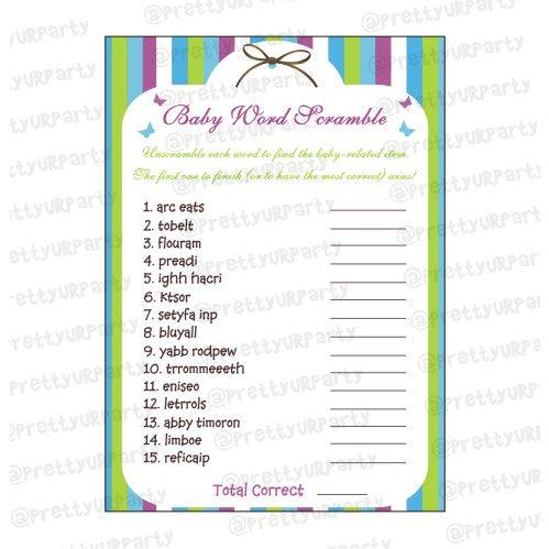 Green & purple Baby Word Scramble Game – PRETTY UR PARTY