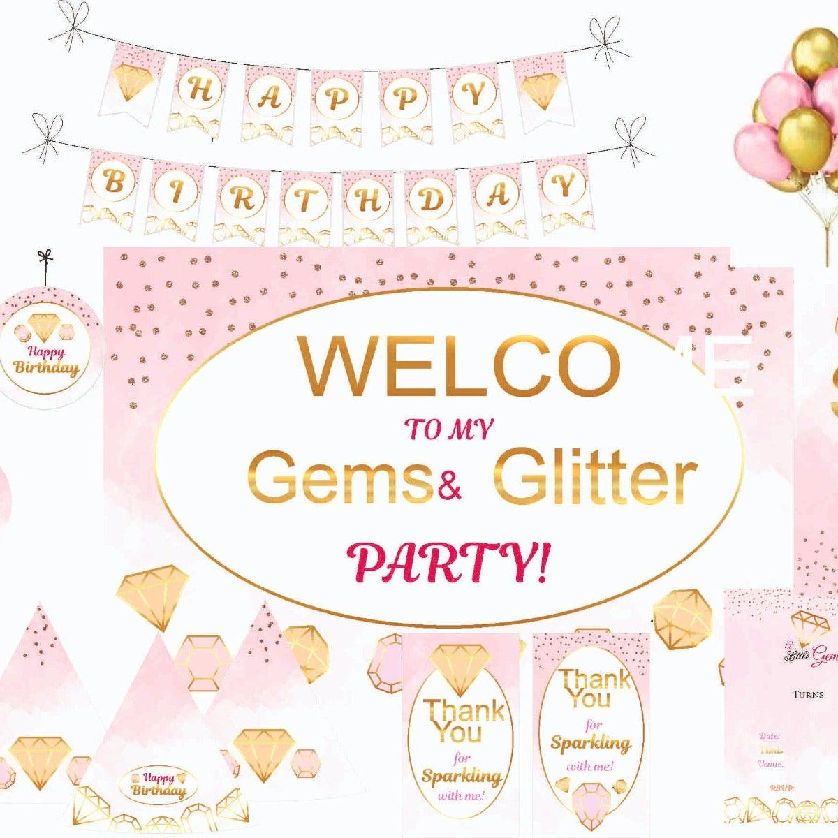 Gem and Glitter Theme Party Decorations Kit | Ready- to -use Decor ...