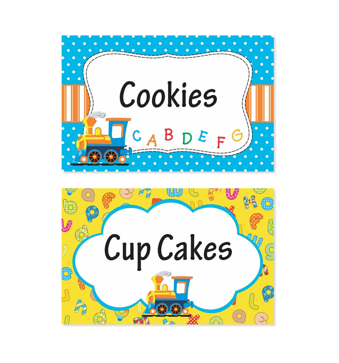 Alphabets and Train Theme Food Labels | Buffet Table Cards – PRETTY UR ...