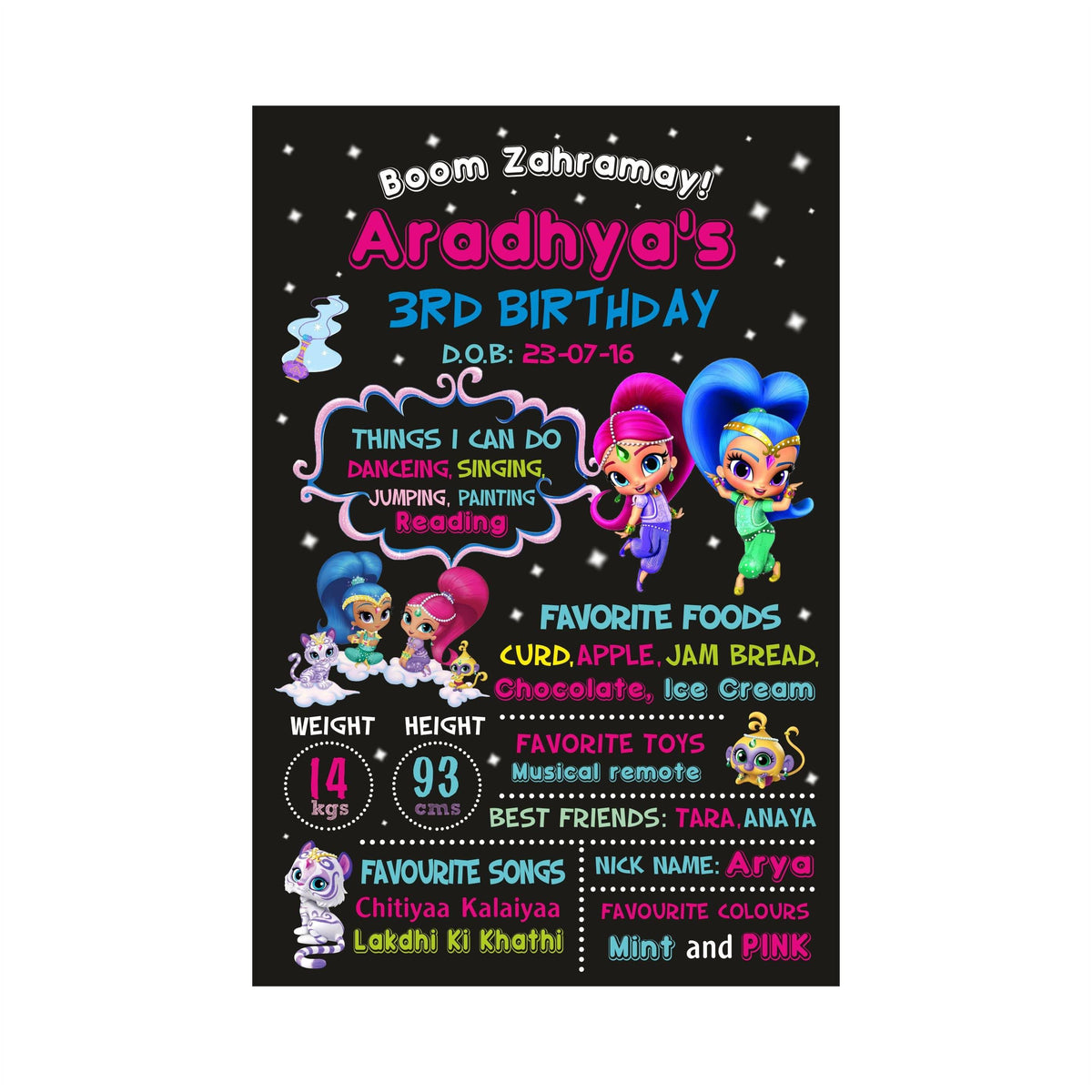 Shimmer and Shine Theme Chalkboard Poster – PRETTY UR PARTY