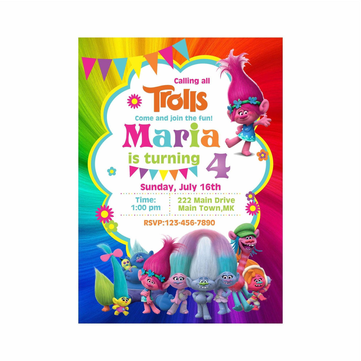 Trolls Theme Invitations | Trolls Invites – PRETTY UR PARTY