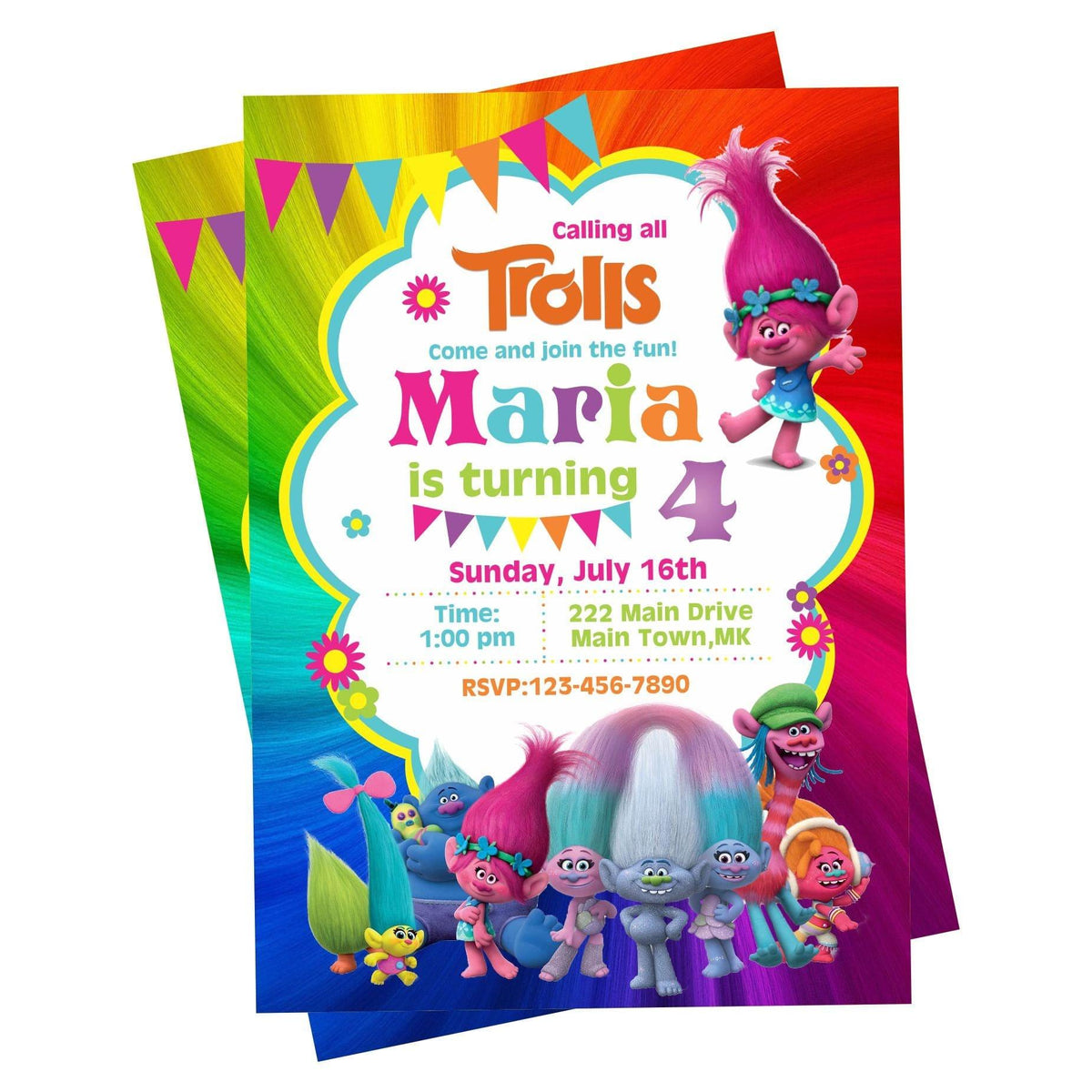 Trolls Theme Invitations | Trolls Invites – PRETTY UR PARTY