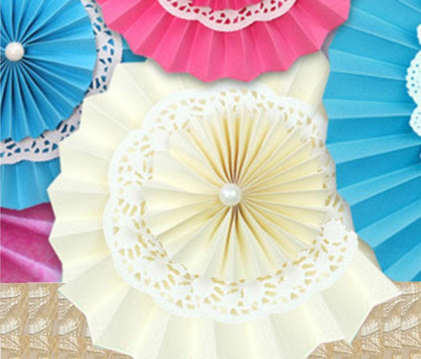Off White Rosette Paper Fans with Doily – PRETTY UR PARTY