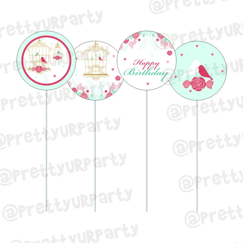 Mint and Pink Floral Cupcake Toppers | Food Toppers – PRETTY UR PARTY