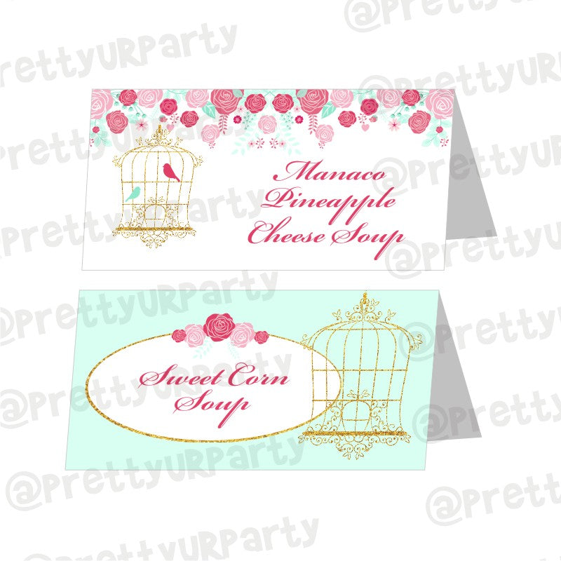 Mint and Pink Floral Theme Food Labels | Buffet Table Cards – PRETTY UR ...