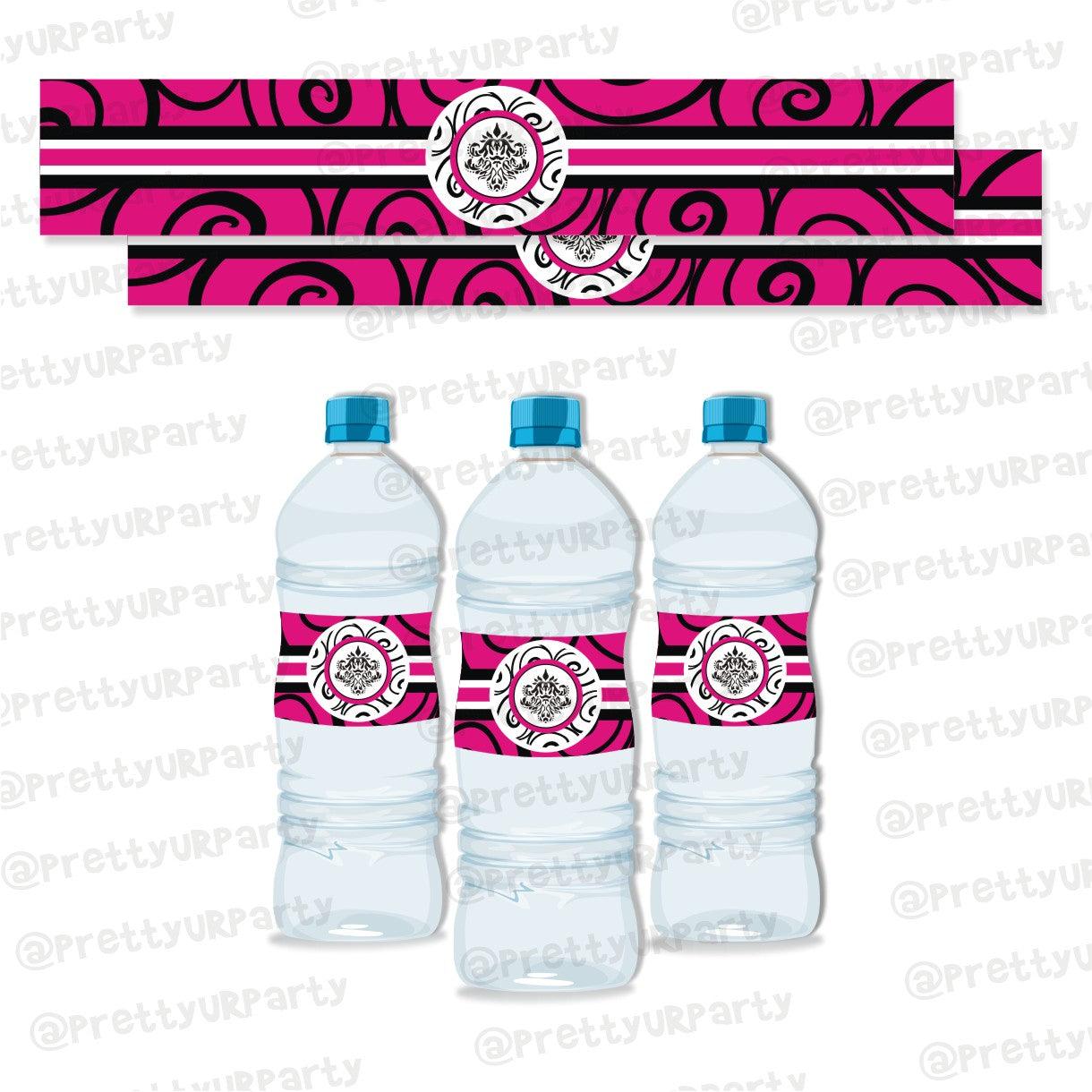 Hot Pink Damask Bottle Labels – PRETTY UR PARTY